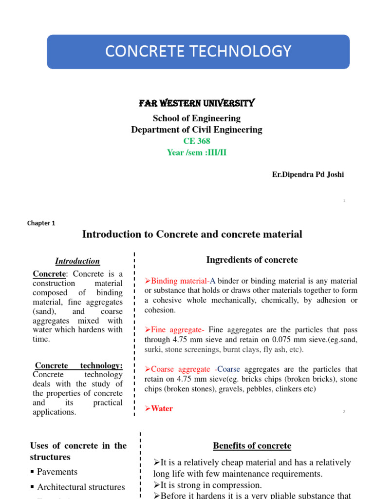CH 1 Introduction to Concrete _ its Materials | PDF | Concrete | Cement