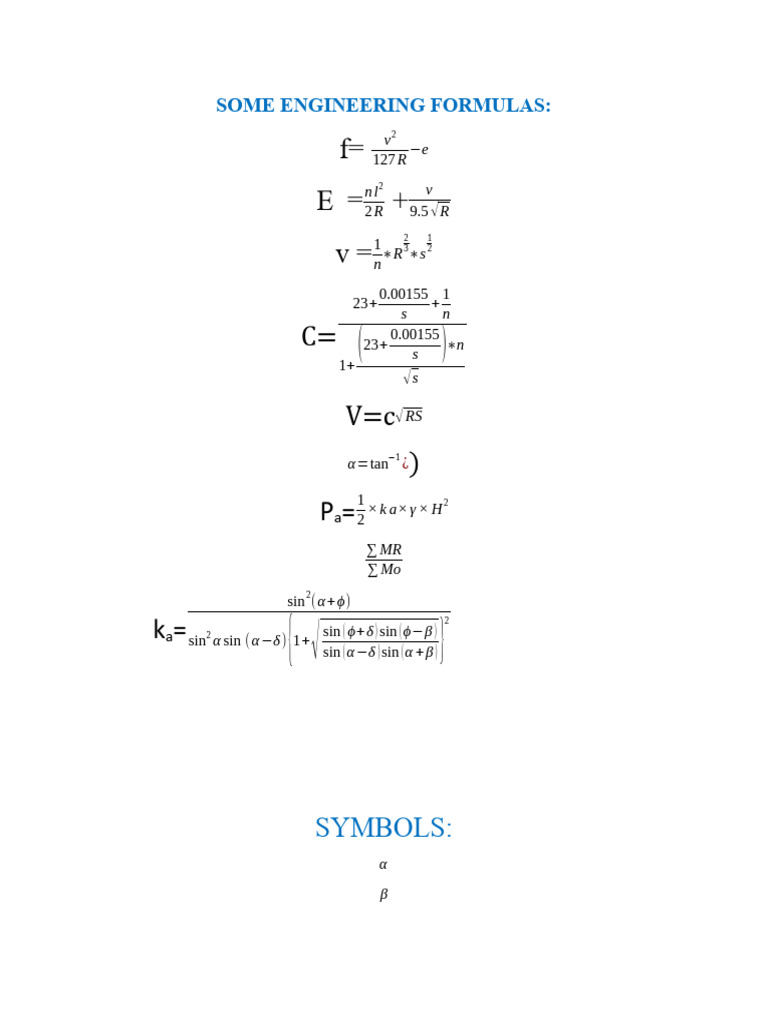 Some Engineering Formulas | PDF