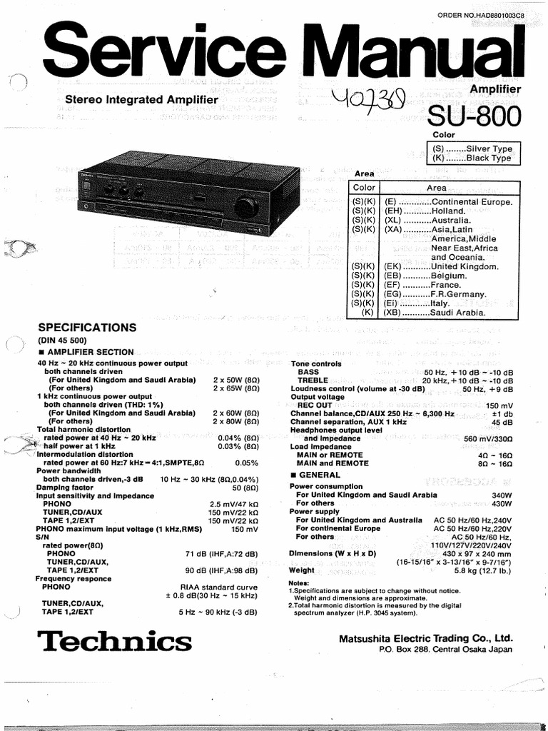 Technics SU 800 Service Manual | PDF