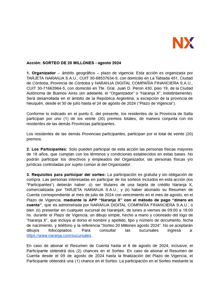 Bases y Condiciones - Sorteo 20 Millones AGOSTO 2024 | PDF | Privacidad