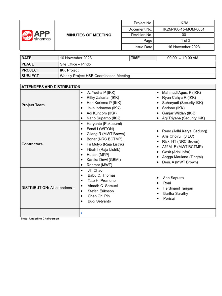 MOM HSE Coordination Meeting | PDF