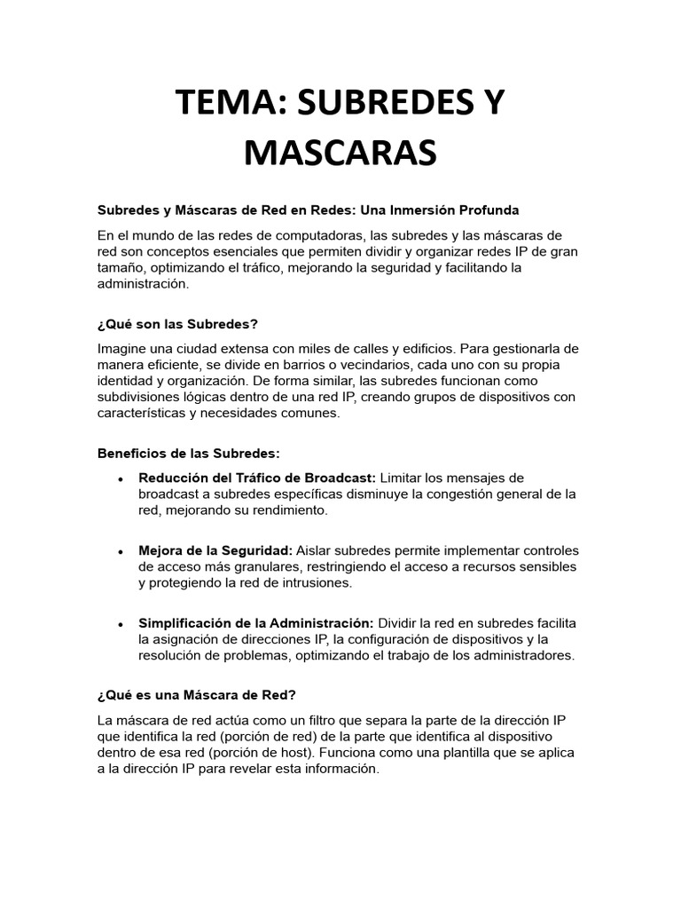 Guía de Subredes y Máscaras de Red | PDF | Dirección IP | Informática