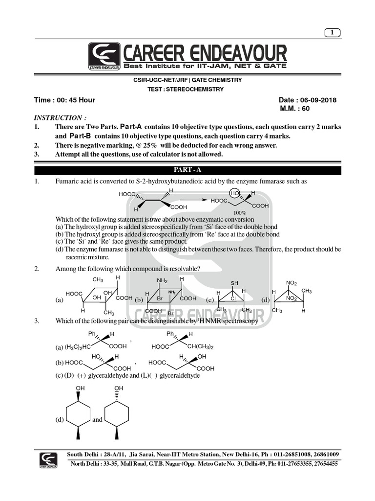 Net Stereochemistry Test | PDF | Chirality (Chemistry) | Organic Chemistry