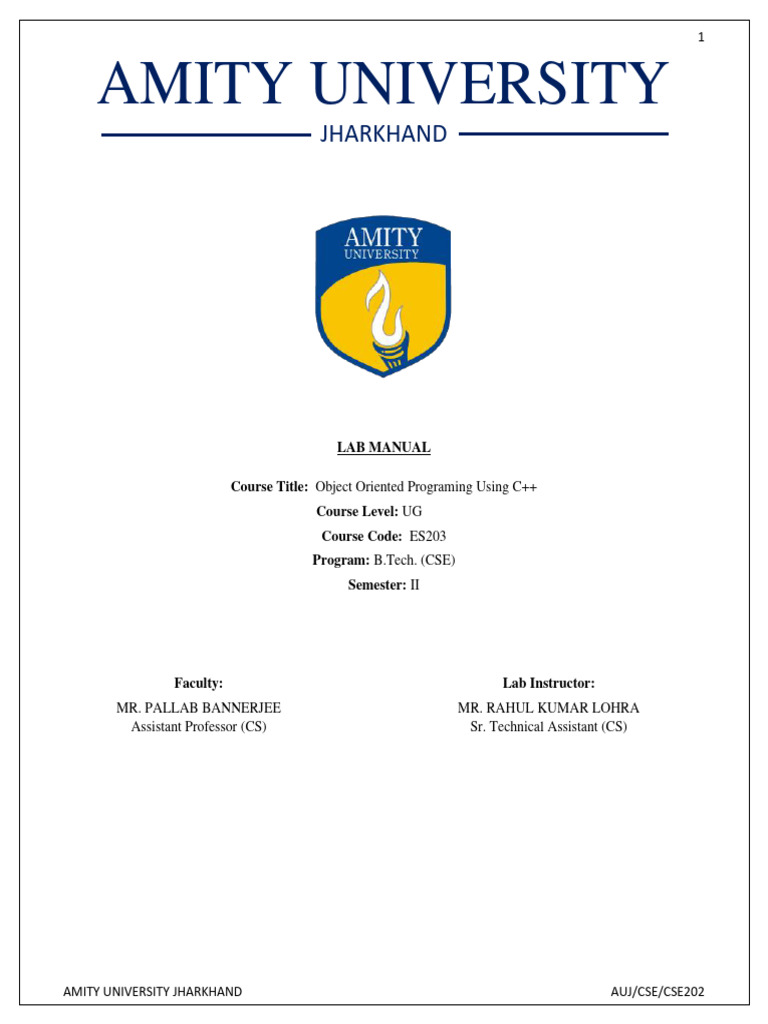 2 - B.Tech (CSE) - ES203-Object Oriented Programing Using C++ | PDF ...
