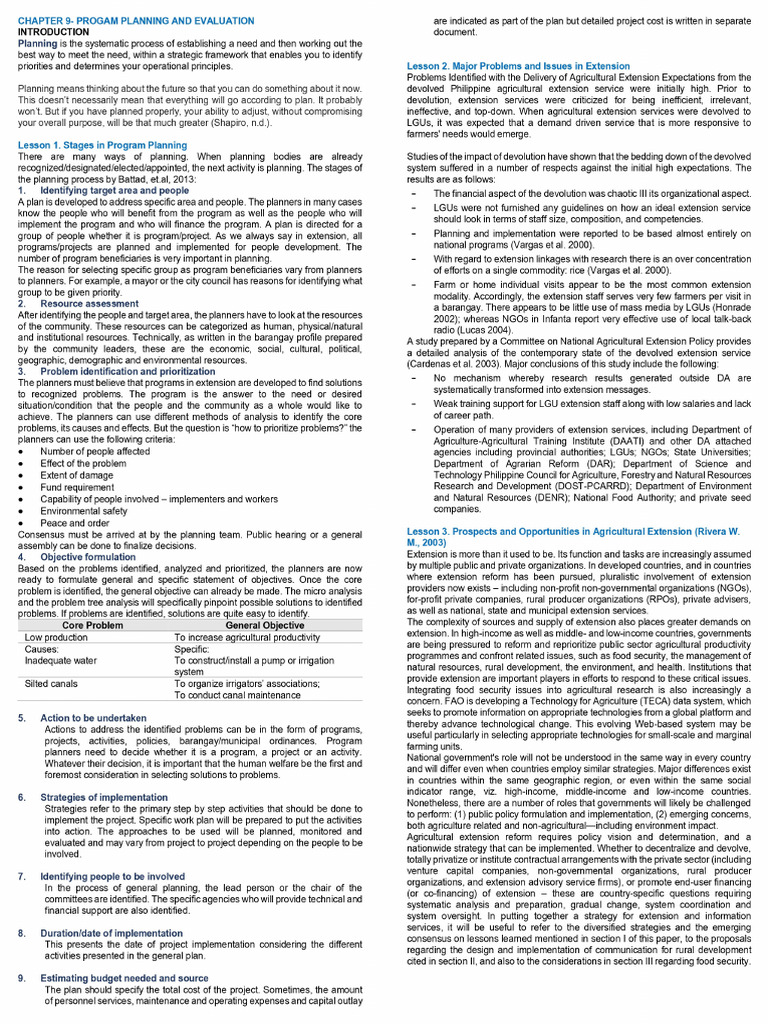 Aec1 Chapter 9. Program Planning and Evaluation | PDF