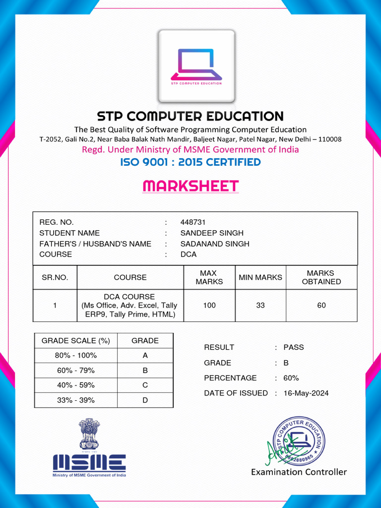 Dca Marksheet | PDF