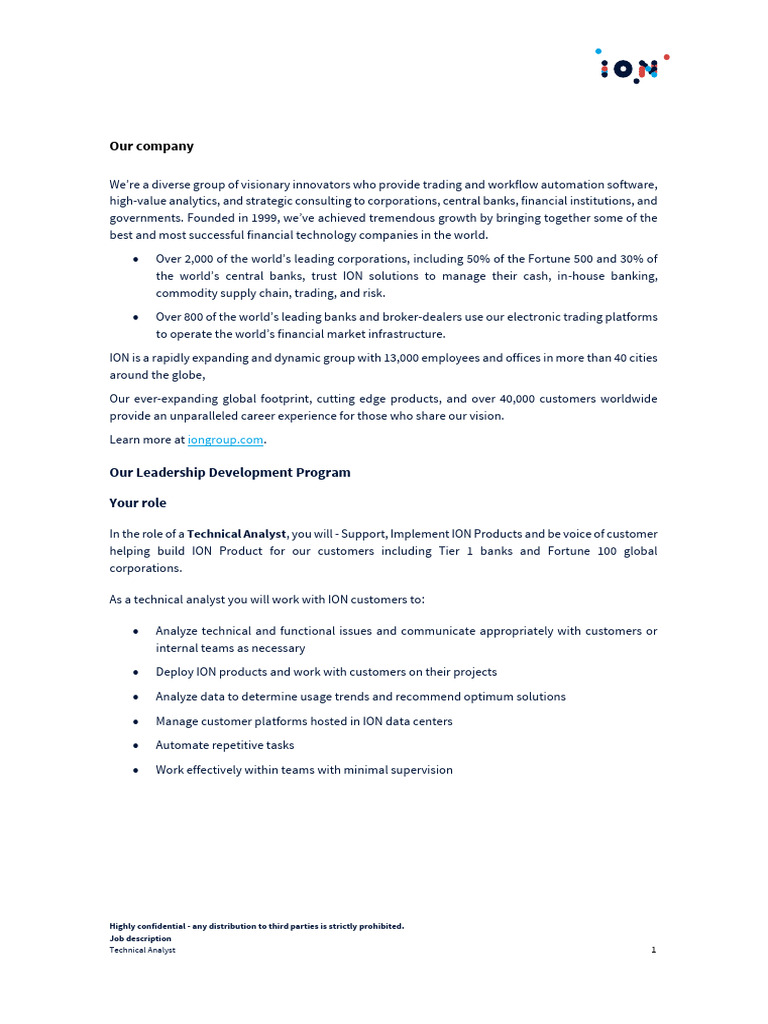 ION Group Technical Analyst Job Description 2025 52d7287068 | PDF ...
