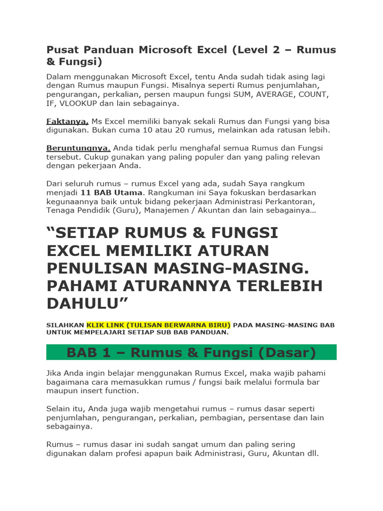 Pusat Panduan Microsoft Excel (Level 2 - Rumus & Fungsi) | PDF | Komputer