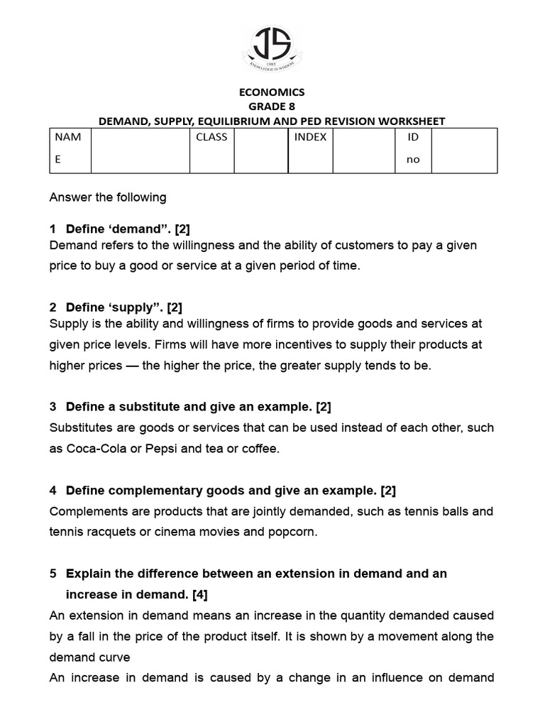 Demand Supply Equilibrium PED Worksheet Answers | PDF | Demand ...