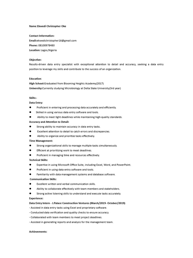 Résumé For Data Entry Specialist | PDF | Data | Attention Résumé For Data Entry Specialist | PDF | Data | Attention