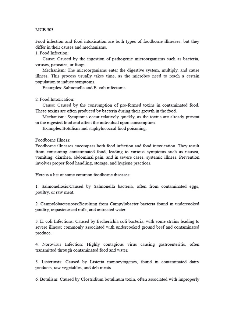 MCB 303 (Foodborne Illnesses) 3 | PDF | Foodborne Illness | Infection