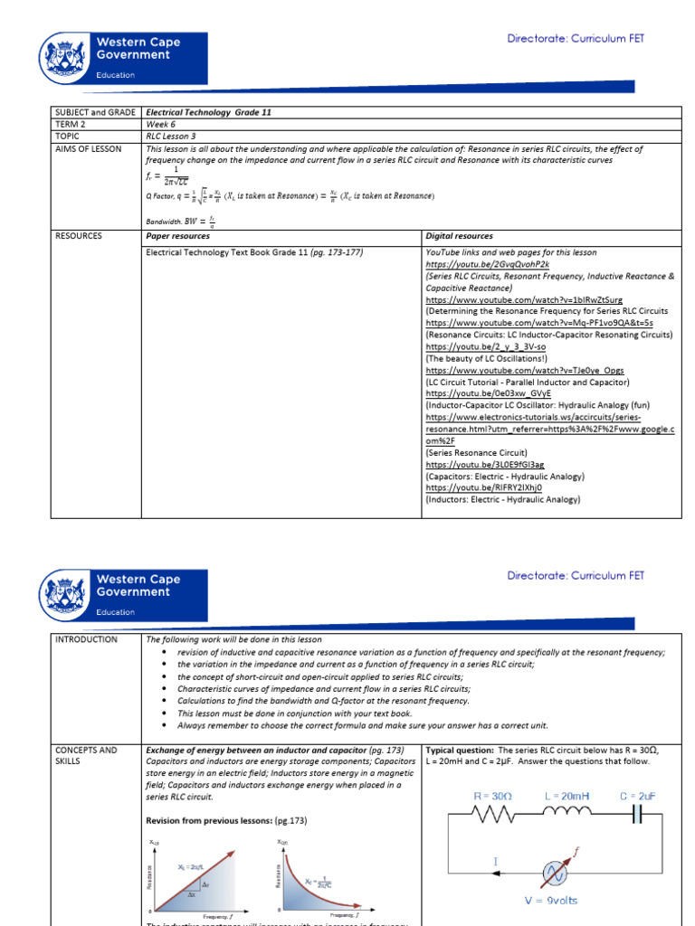 Grade 11 RLC LESSON 3 | PDF | Inductor | Capacitor