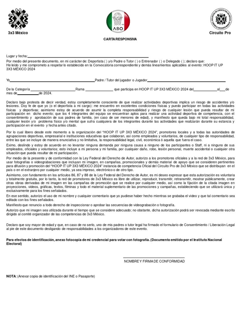 Liberación de Responsabilidad HOOP IT UP 2024 | PDF | México