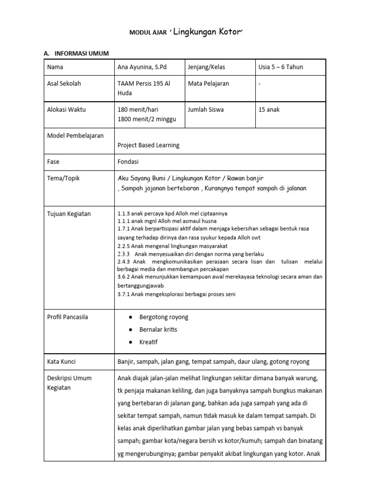 Modul Ajar Ra Persis 206 | PDF