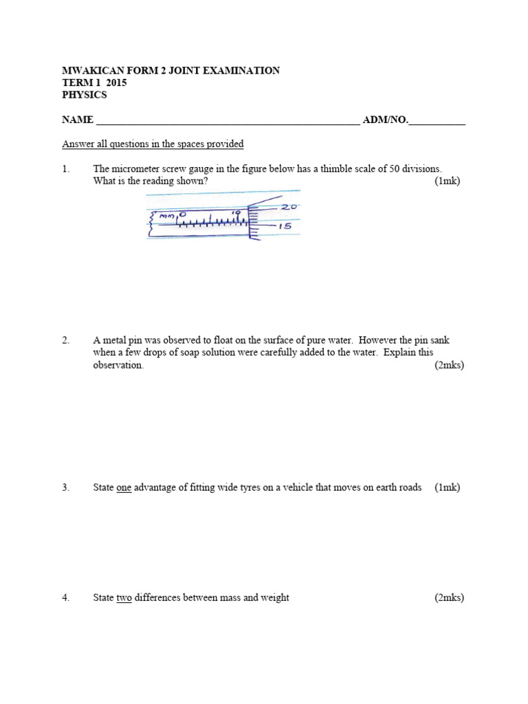 Atika School 392016 Physics Form 2 | PDF | Density | Mass