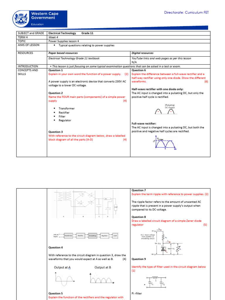Electrical Technology Grade 11 Term 4 Week 4 - 2020 | PDF | Rectifier ...