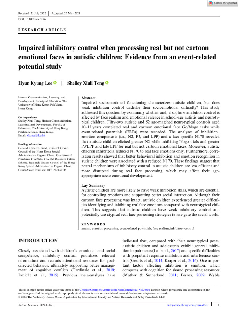 Autism Research - 2024 - Lee - Impaired Inhibitory Control When ...