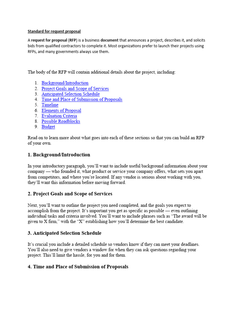Standard For Request Proposal | PDF | Request For Proposal | Business