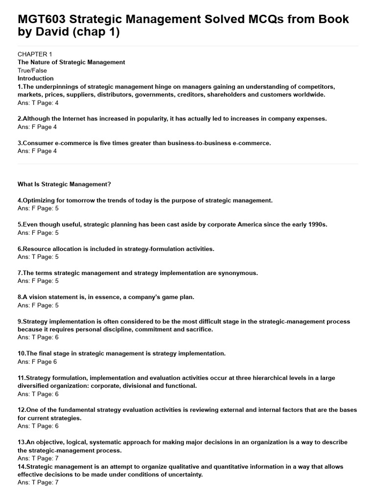 SM MCQS David CH1 | PDF | Strategic Management | Strategic Planning