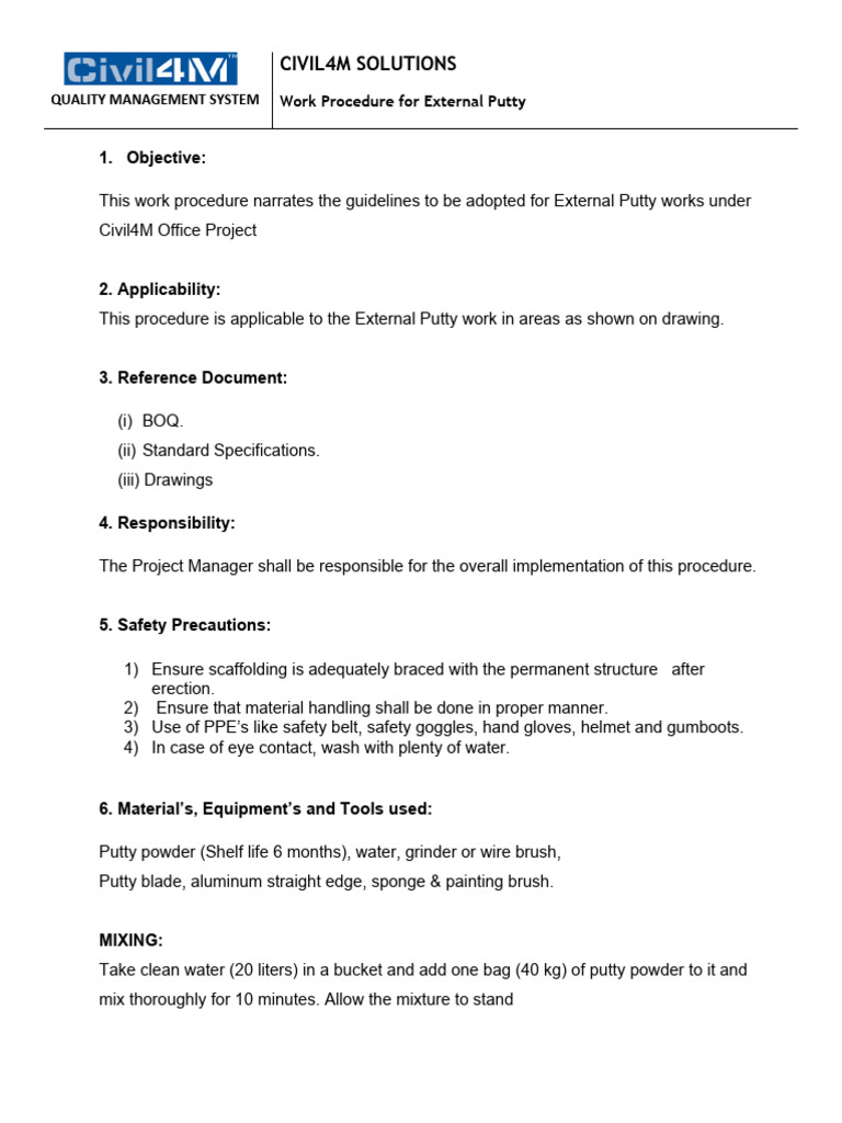 C4M External Putty Process | PDF