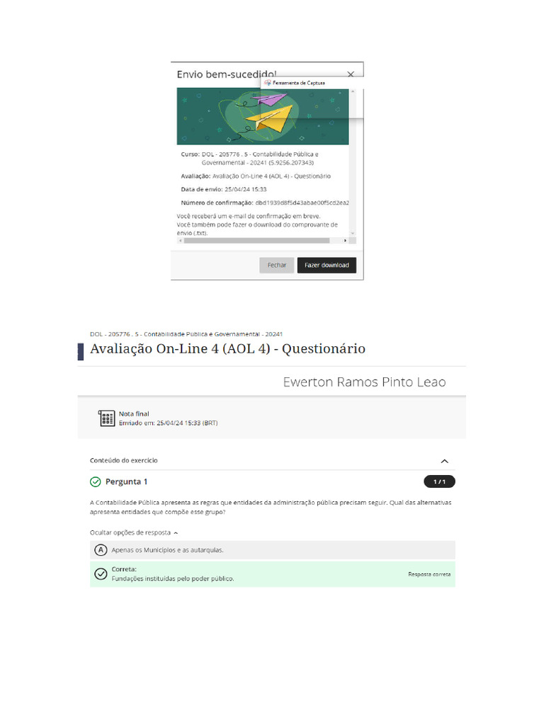 AOL 4 - Questionario - Contabilidade Pública e Governamental - 20241 | PDF