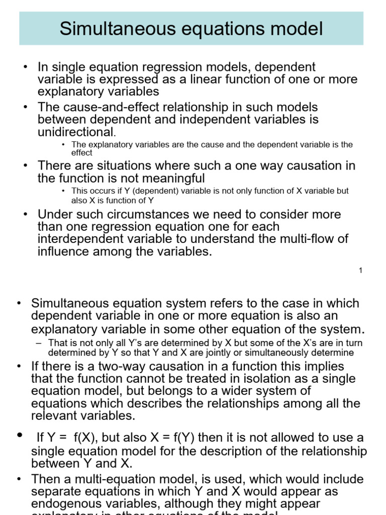 6 Simultaneous Equations 1 | PDF | Endogeneity (Econometrics) | Ordinary Least Squares