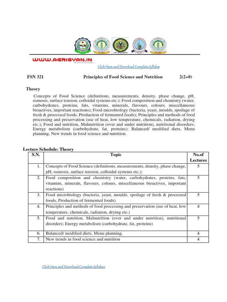 FSN 321 Principles of Food Science and Nutrition | PDF