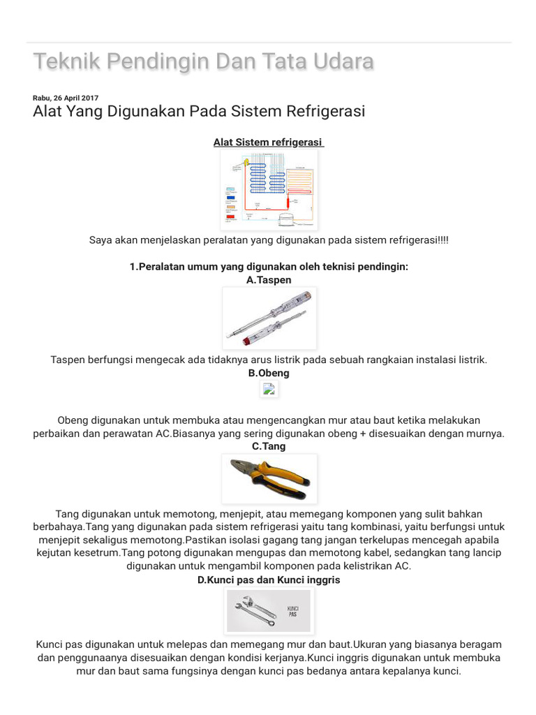 Teknik Pendingin Dan Tata Udara - Alat Yang Digunakan Pada Sistem ...