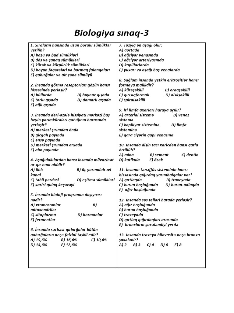 Biologiya Sinaq 0df | PDF