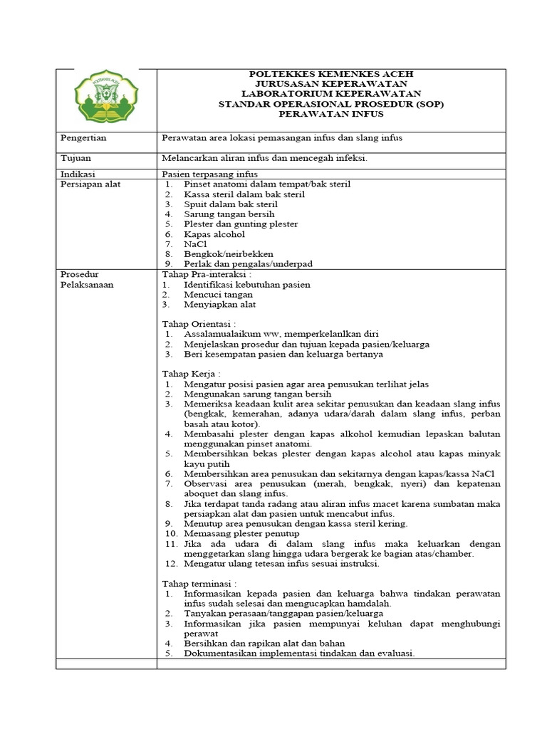 SOP Perawatan Infus | PDF