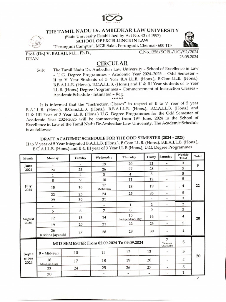 Academic schedule for the year 2024-2025 Odd sem | PDF