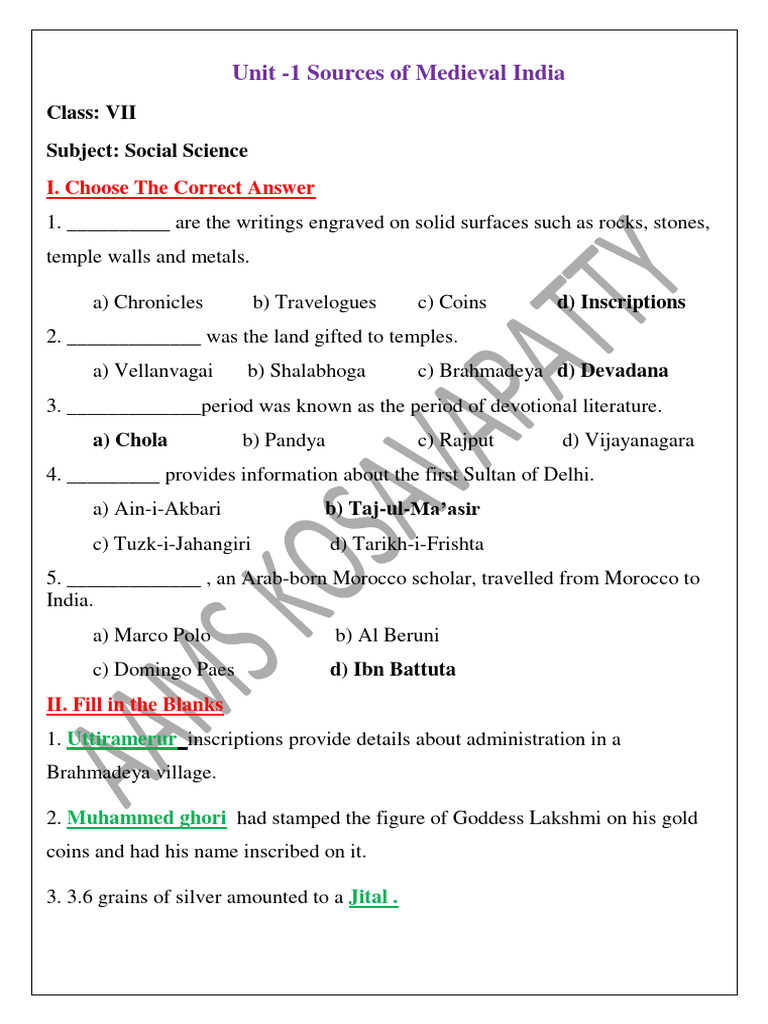 7 SS HIS UNIT -1 | PDF