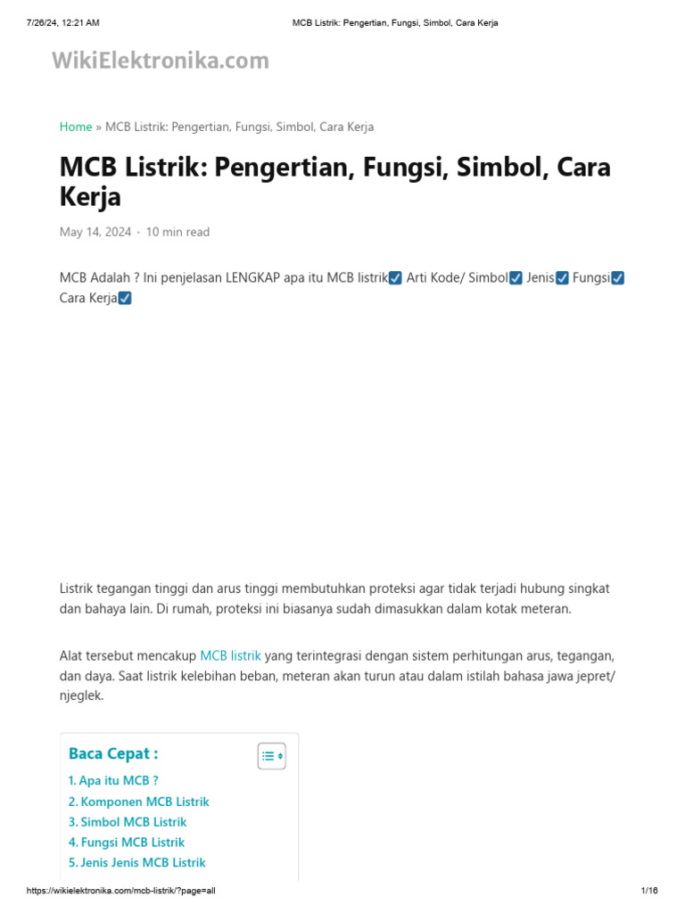 MCB Listrik - Pengertian, Fungsi, Simbol, Cara Kerja | PDF