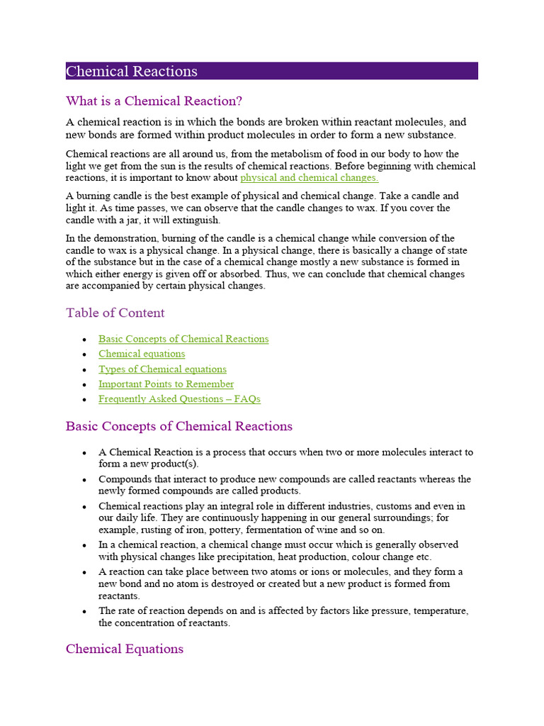 Topic 1.1 Chemical Reactions | PDF | Chemical Reactions | Chemistry