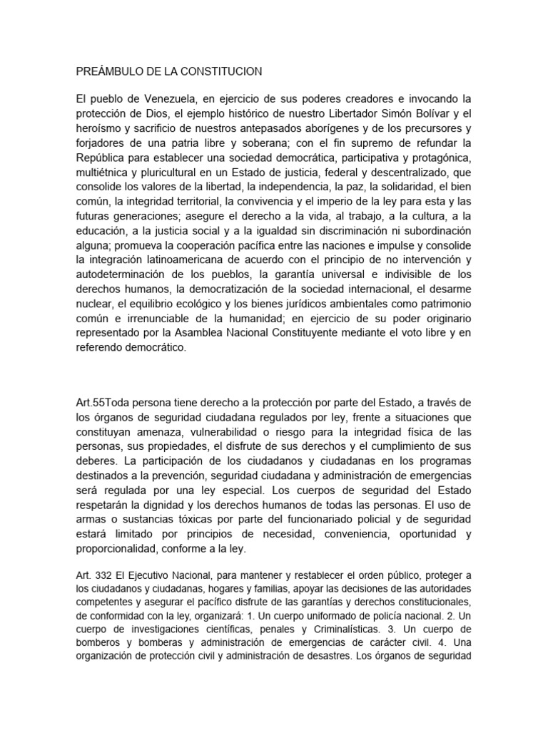 PREÁMBULO DE LA CONSTITUCION 1 | PDF | Naturalización | Venezuela