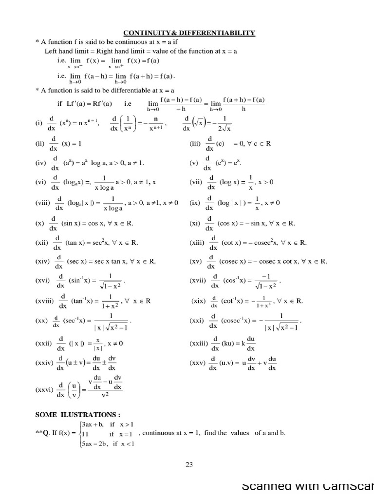 Continuity and Differentiation Extra Questions | PDF