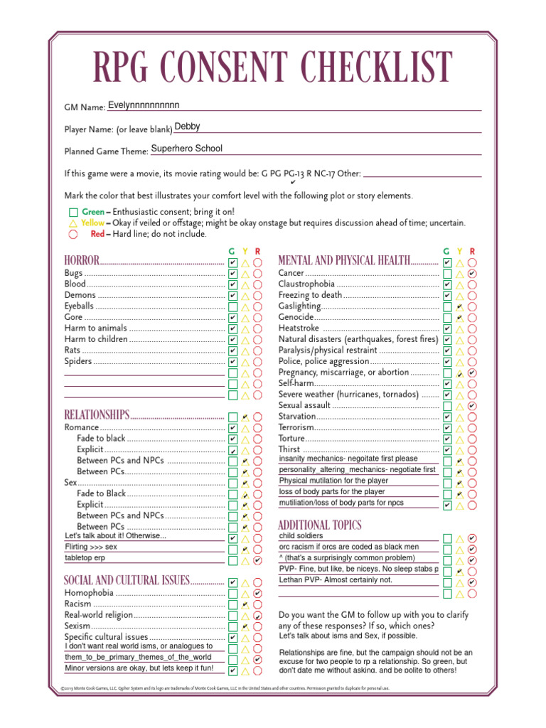 RPG Consent Checklist for Players | PDF