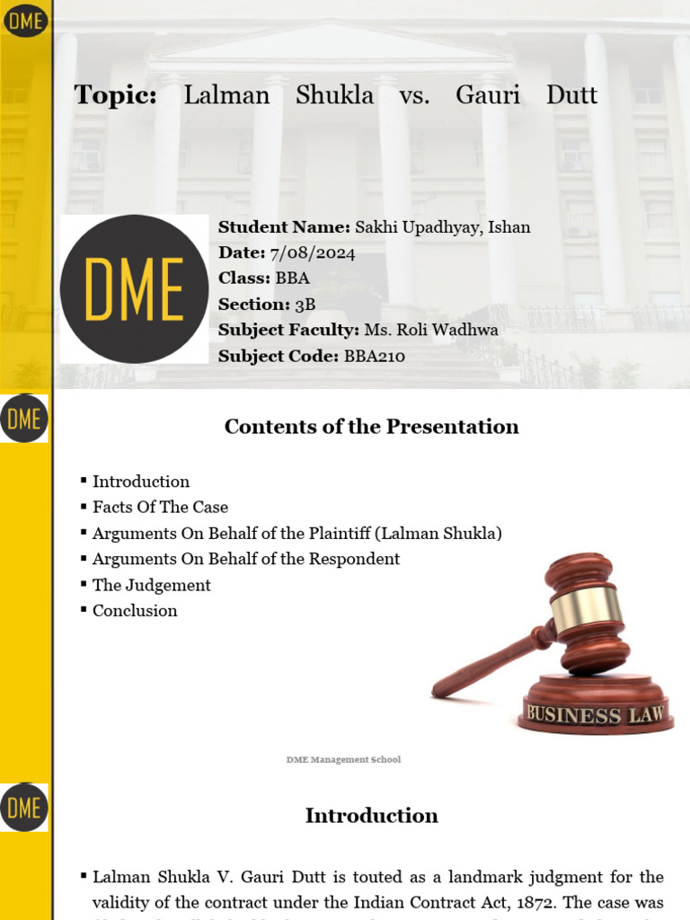 Lalman Shukla vs. Gauri Dutt Case of Contract Law | PDF | Offer And Acceptance | Common Law