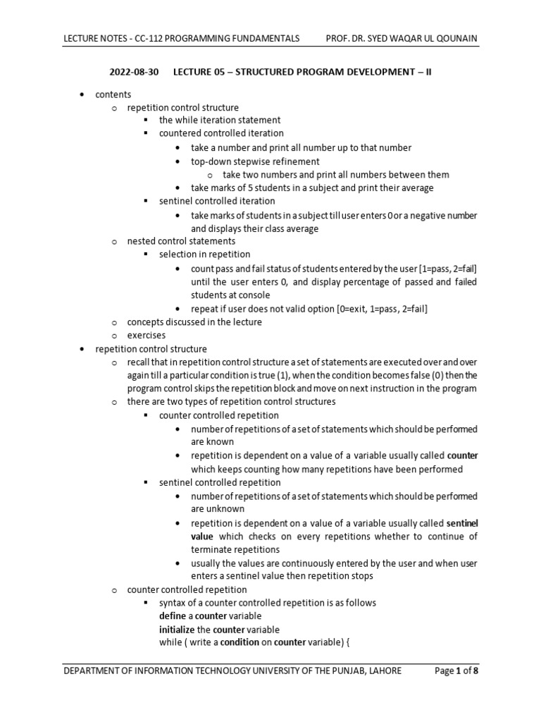 2022-08-30 Lecture 05 - Structured Program Development - II | PDF ...
