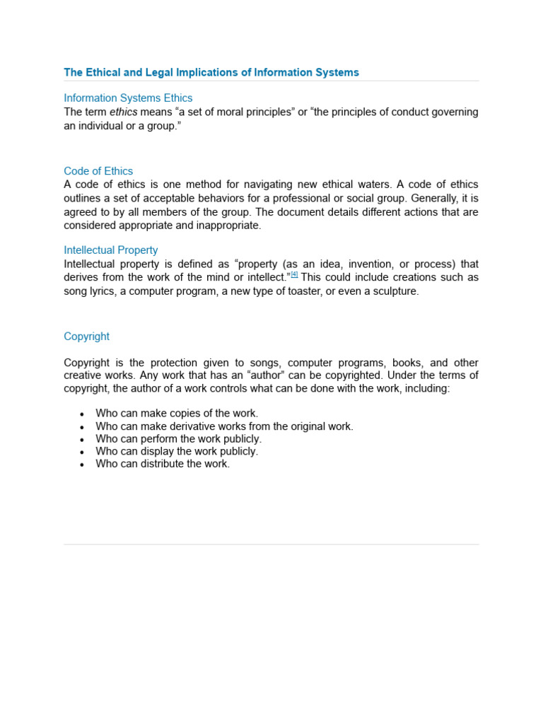 The Ethical and Legal Implications of Information Systems | PDF | Computers