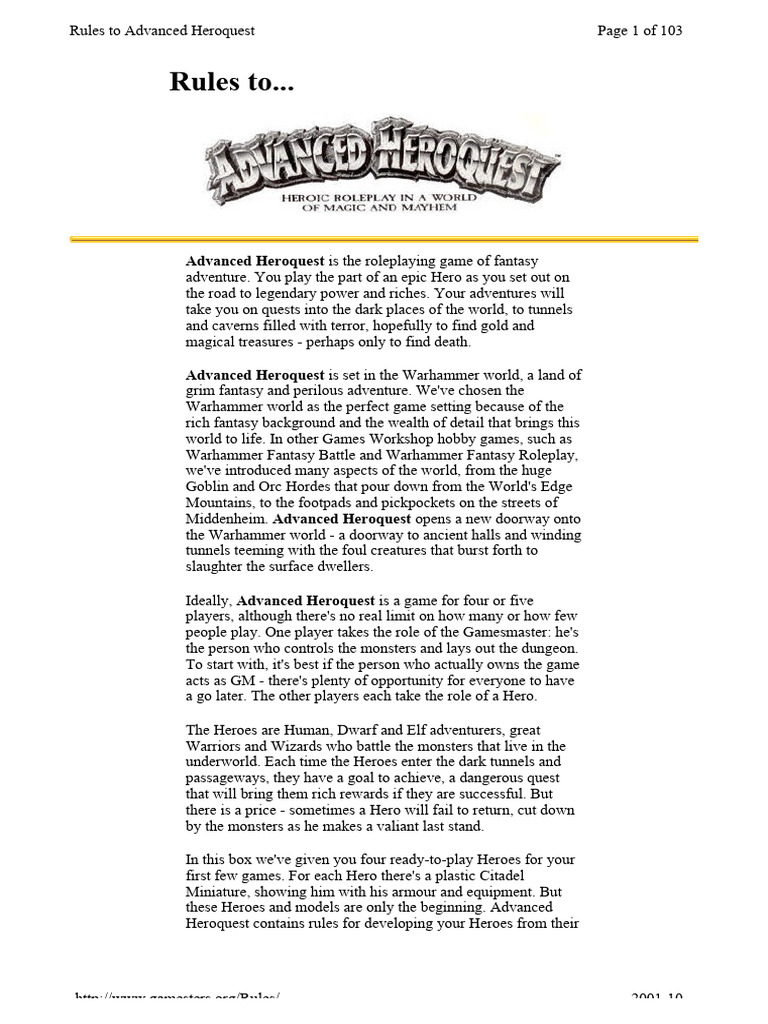 Advanced Heroquest - Rules | PDF | Fantasy