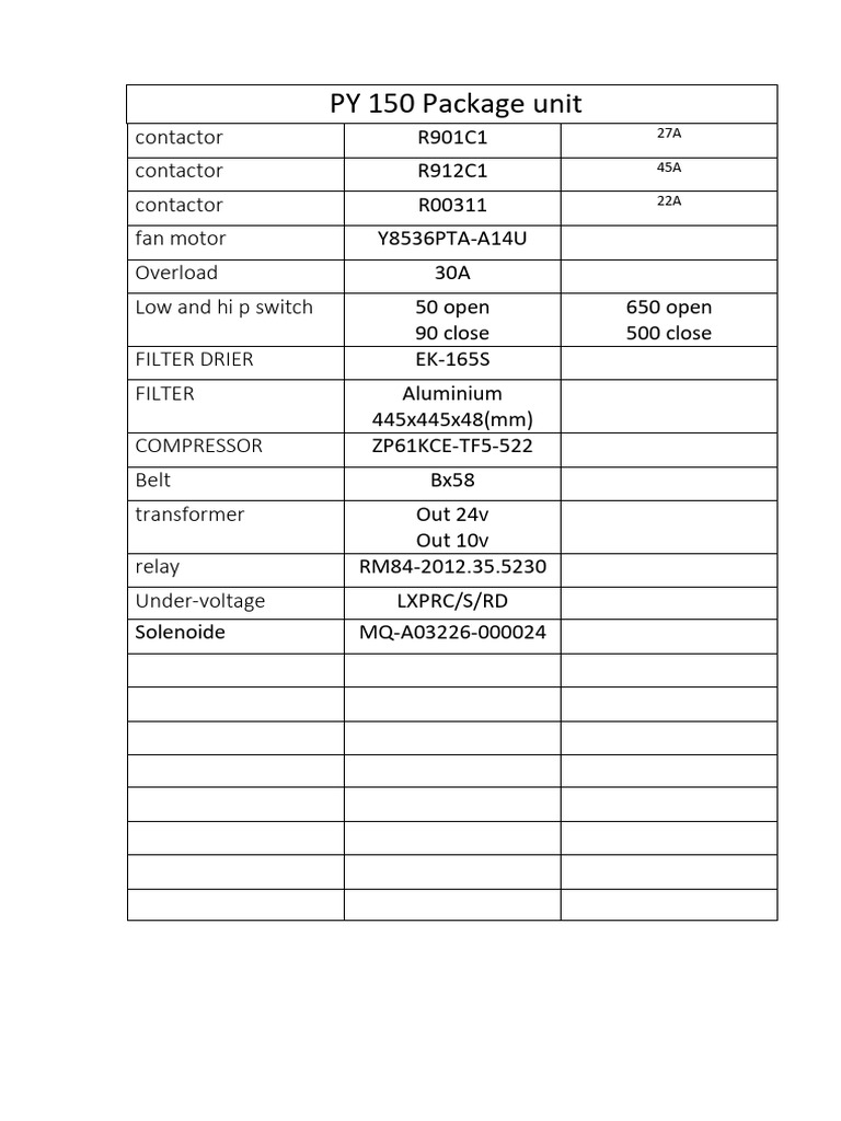 PY 150 Package Unit | PDF | Technology & Engineering
