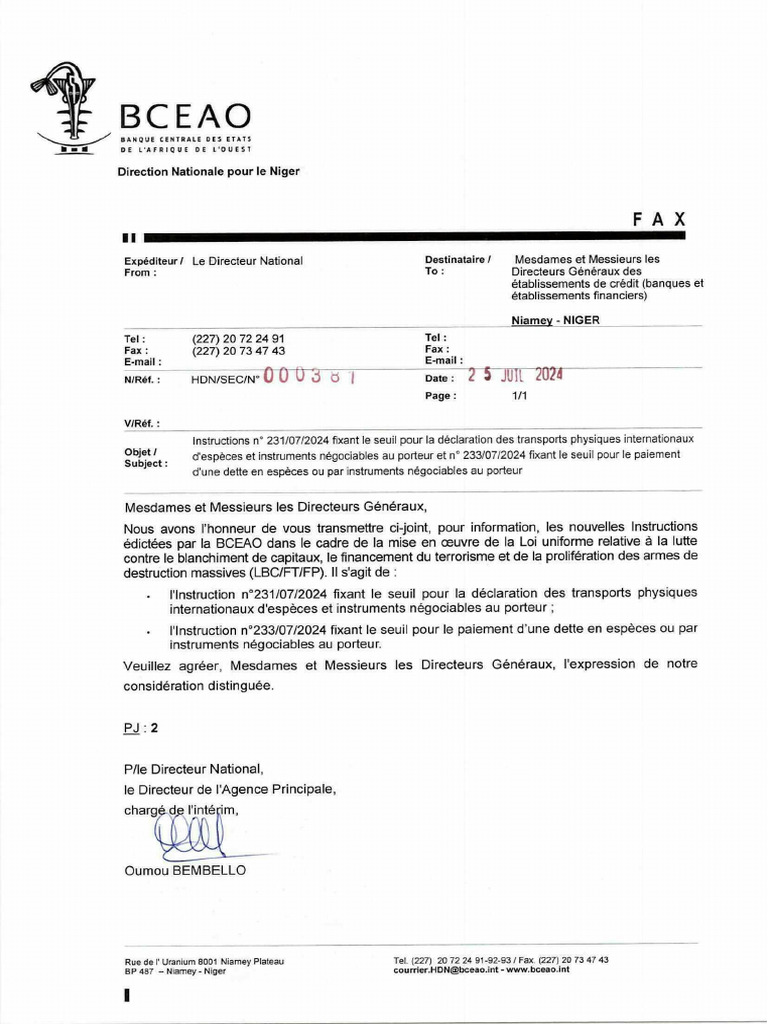 Circulaire - BCEAO | PDF