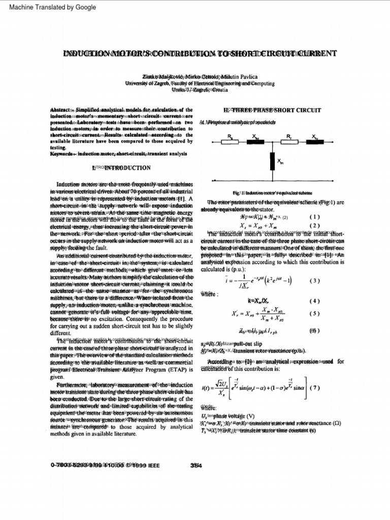Induction Motors Contribution To Short Circuit Current | PDF ...