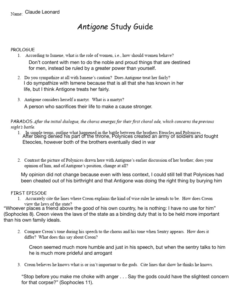 Antigone Study Guide | PDF | Sophocles