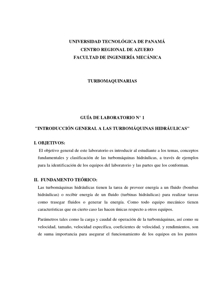 Guía de Lab. No. 1 | PDF | Turbomaquinaria | Turbina