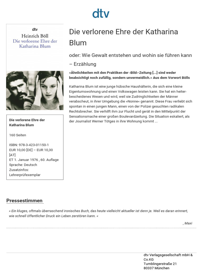 Die Verlorene Ehre Der Katharina Blum 1150 | PDF