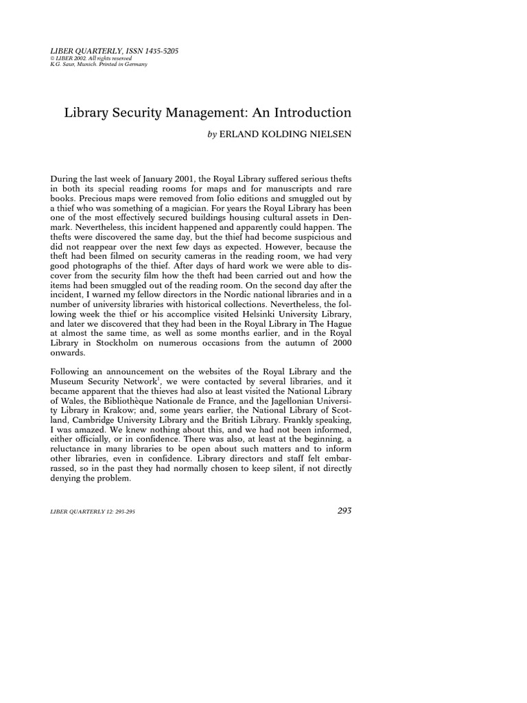 Library Security Management An Introduction | PDF | Libraries