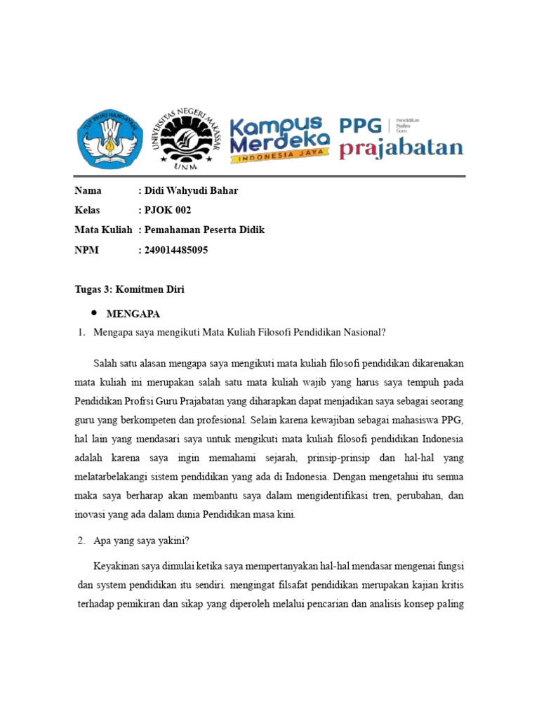 Tugas 3 Komitmen Diri Filosofi Pendidikan | PDF | Pengembangan Diri