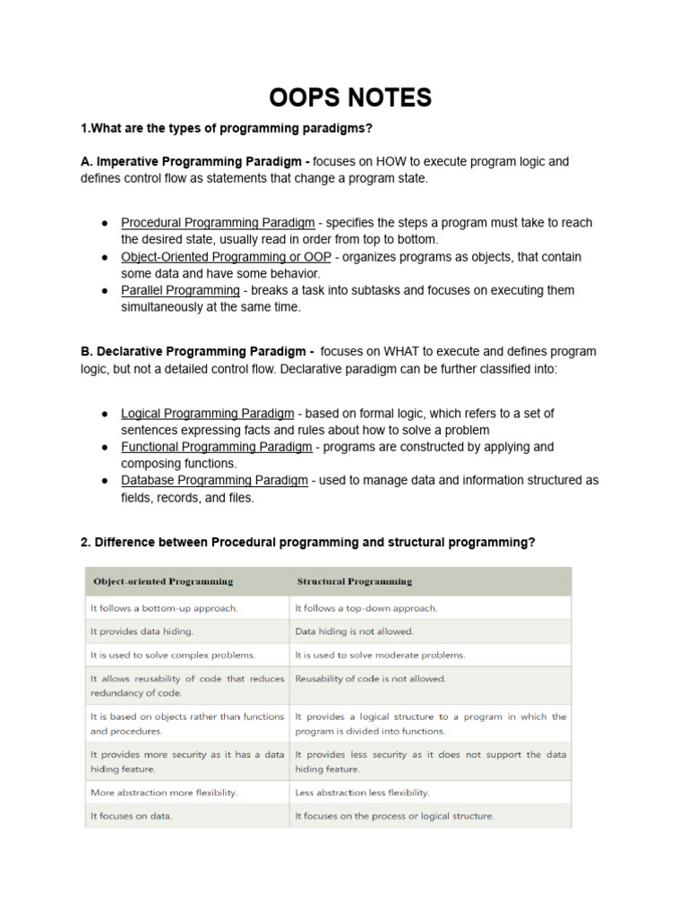 Oops Notes Pdf Inheritance Object Oriented Programming Method